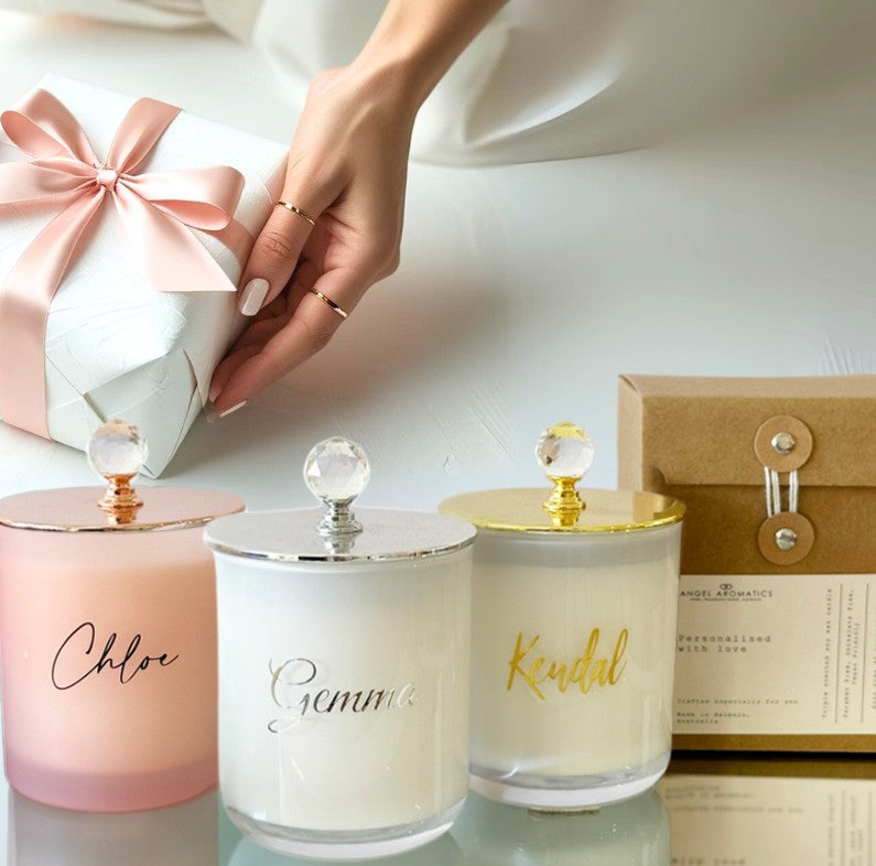 Personalised Candles with Crystal Knob Lid | Made in Australia – Angel ...