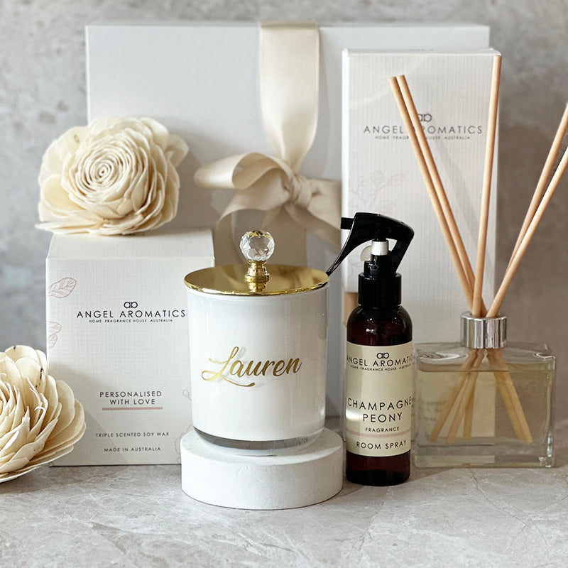 Personalised Crystal Knob Candle Hamper – Angel Aromatics